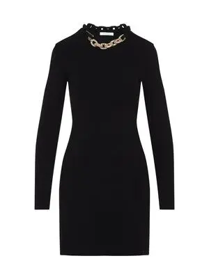 Rabanne Silk Mini Dress With Gold-tone Chain Detail - Black