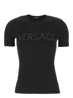 Versace T-shirt With Embellished Logo - Multicolor