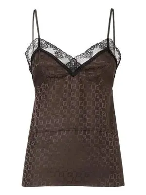 Fendi Jacquard Ff Lace Trim Camisole - Brown