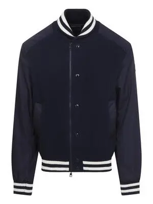 Moncler Ribbed Cardigan With Contrasting Stripes - Blue