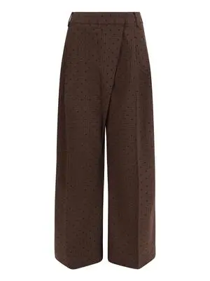 GANNI GANNI Flocked Plaid Crossover Pants Brown