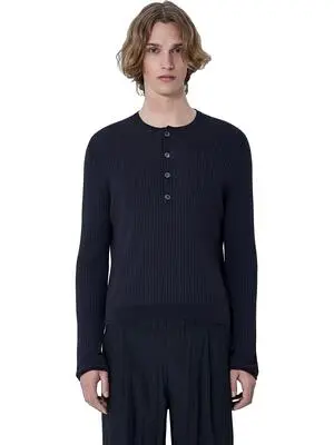 Our Legacy Fine Knit Cotton Crepe Henley Sweater - Black