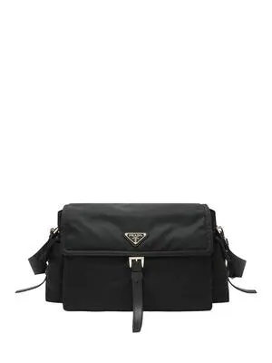 Prada Large Re-nylon Bag With Leather Details - Black