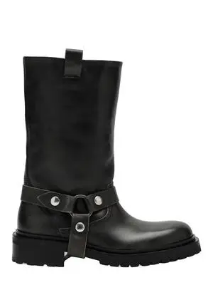 GOLDEN GOOSE Leather Buckled Boots - Black