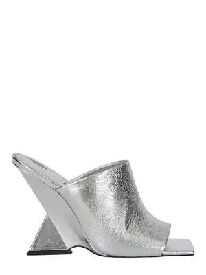 Attico Silver Metallic Leather Sculptural Heel Mules - Multicolor