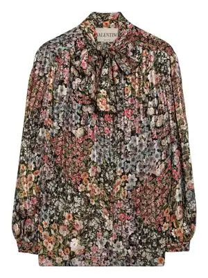 Valentino Garavani Silk Blouse With Floral Print And Bow Detail - Multicolor