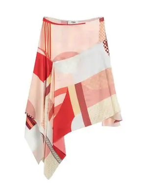 Fendi Silk Skirt With Patchwork Print - Blue