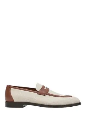 Loro Piana Loro Piana Sergio Loafers In Canvas And Leather Cream