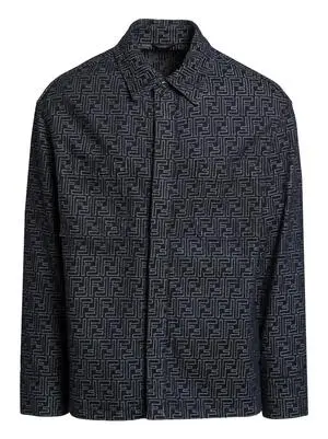Fendi Ff Jacquard Denim Shirt Jacket - Blue