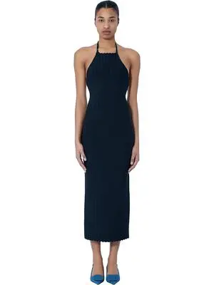 Jacquemus Halterneck Ribbed Knit Midi Dress - Blue