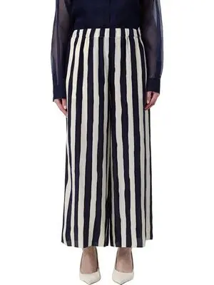 Max Mara Wide Leg Striped Silk Pants - Blue
