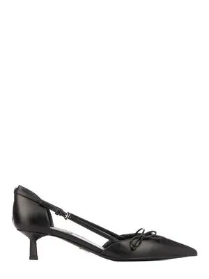 Prada Black Leather Bow Detail Kitten Heel Pumps - Multicolor