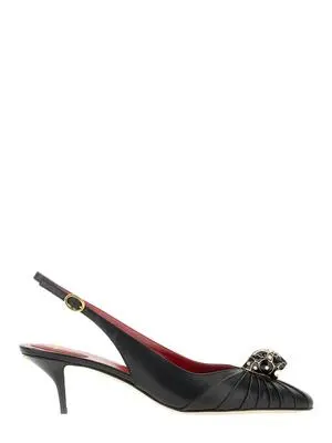 Valentino Garavani VALENTINO GARAVANI Black Leather Slingback Pumps With Embellished Detail Multicolor