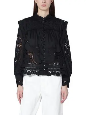 Farm Rio Richelieu Cotton Blouse - Black