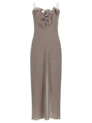 Magda Butrym Floral Applique Midi Dress - Brown
