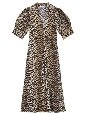 GANNI GANNI Leopard Print Organic Cotton Maxi Dress