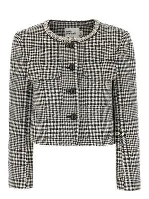 SELF-PORTRAIT SELF-PORTRAIT Houndstooth Embellished Knitwear Jacket