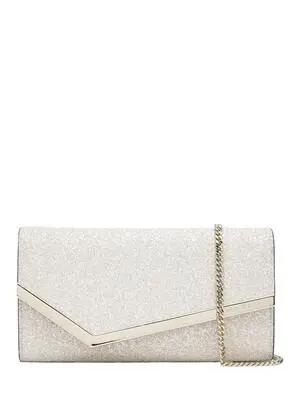 JIMMY CHOO Emmie Glitter Pouch With Chain Strap - Silver