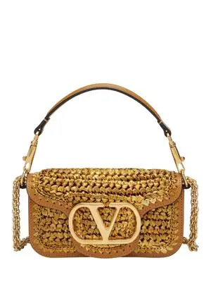 Valentino Garavani VALENTINO GARAVANI Small Woven Locò Bag With VLogo Signature Cream