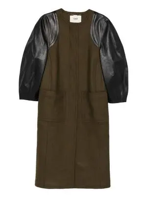 Fendi Wool Coat With Leather Sleeves - Multicolor