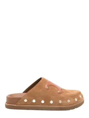 Celine Suede Leather Slippers With Stud Embellishment - Multicolor