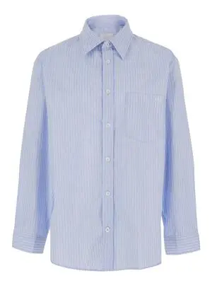A.p.c. Light Blue Long-sleeved Shirt With Classic Collar And Striped Motif In Cotton For - Multicolor