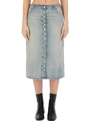COURREGES Button-front Midi Skirt In Denim - Blue