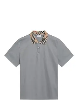 Burberry Burberry Grey Cotton Polo With Check Collar Men Gray