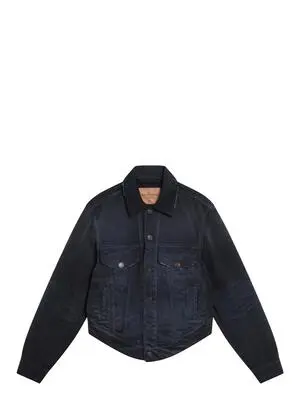 Balenciaga Dark Navy Washed Cotton Denim Jacket With Curved Waist - Blue