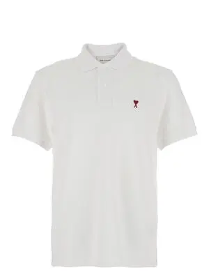 Ami Cotton Polo Shirt With Embroidered Logo - Multicolor