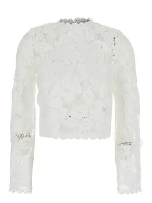SELF-PORTRAIT SELF-PORTRAIT Crochet Lace Top With Short Sleeves