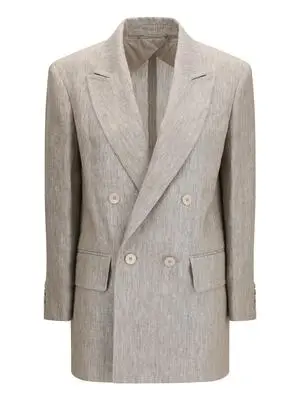 Max Mara Olimpia Double-breasted Chevron Linen Blazer - Cream
