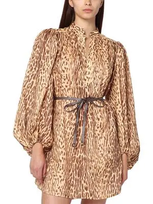 Zimmermann ZIMMERMANN Leopard Print Linen Short Dress Multicolor