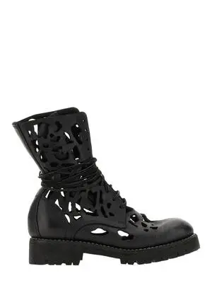 Guidi Leather Cut-out Ankle Boots - Black