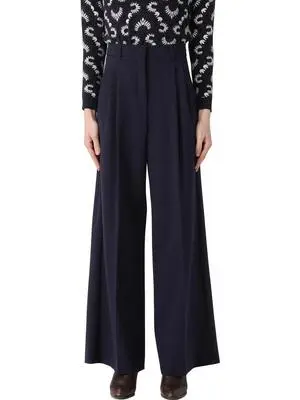 Max Mara Printed Silk Wide Leg Trousers - Blue