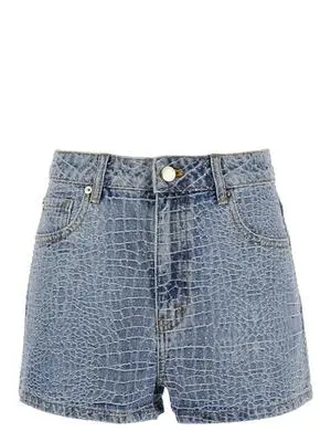 SELF-PORTRAIT Rhinestone Croc Effect Denim Shorts - Multicolor