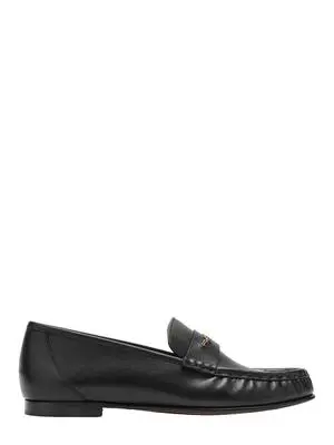 Chloé Leather Loafers With Gold Chain Detail - Black
