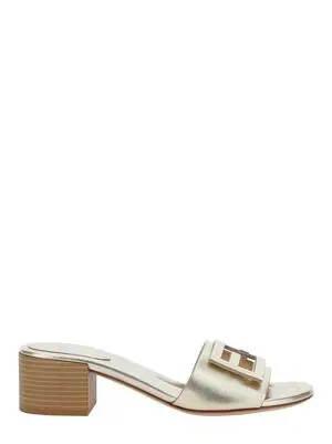 Fendi Leather Metallic Slide Sandals - Silver
