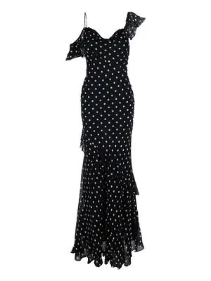 SELF-PORTRAIT Long Polka Dot Georgette Dress - Multicolor