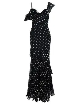 SELF-PORTRAIT Long Polka Dot Georgette Dress - Multicolor