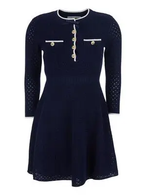 SELF-PORTRAIT Navy Bow Knit Mini Dress - Multicolor