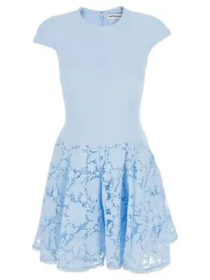 SELF-PORTRAIT SELF-PORTRAIT Crepe Lace Mini Dress With Short Sleeves Multicolor