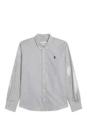 AMI Paris De Coeur Striped White Shirt - Black