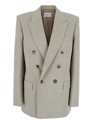 Saint Laurent Grey Wool Double-breasted Peak Lapel Jacket - Multicolor