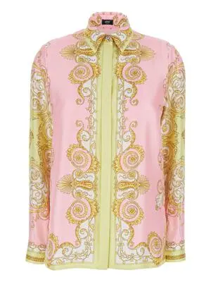 Versace Shirt With Baroque Print And Pointed Collar - Multicolor