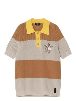Fendi Fendi Knitted Cotton Polo Shirt With Sand And Beige Stripes Men Gray