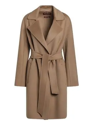Max Mara Max Mara Studio Camel Cashmere Wool Blend Wrap Coat Brown