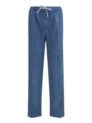 Brunello Cucinelli BRUNELLO CUCINELLI Lightweight Denim Pants With Double Pleats And Drawstring Blue
