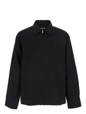 Jacquemus La Chemise Mecano' Black Shirt With Zip Closure And Maxi Logo Lettering On The Back In Wool For - Multicolor