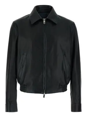 Versace VERSACE Leather Jacket With High Collar And Zip Closure Multicolor